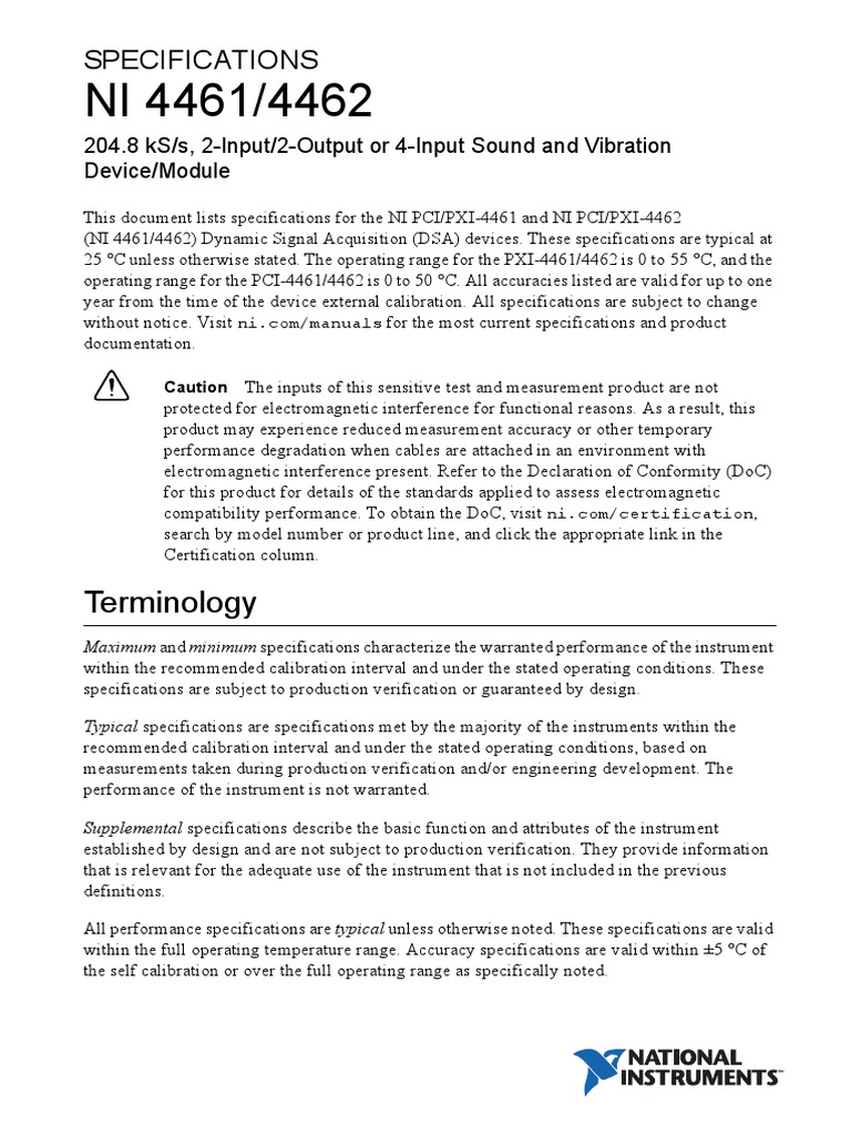 DSA - NI-PXI-4461 Specs | PDF | Sampling (Signal Processing) | Analog ...