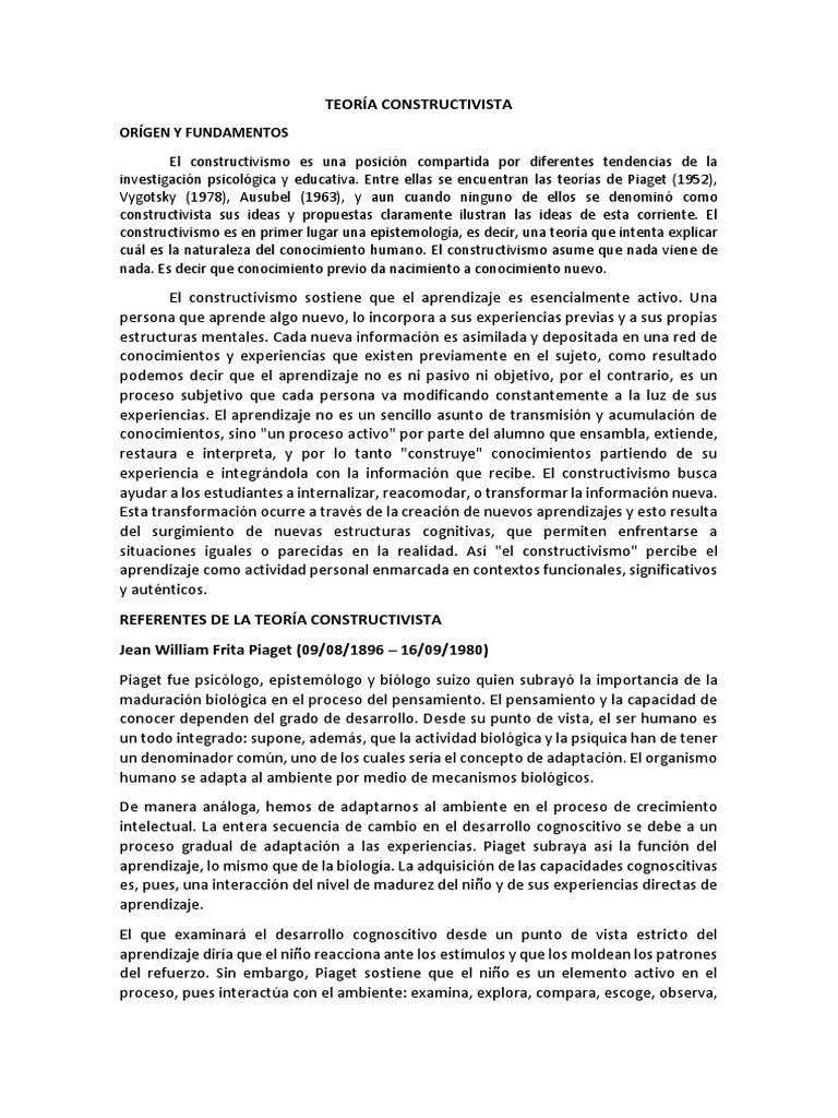 Teoría Constructivista | PDF | Constructivismo (filosofía de la educación) | Aprendizaje