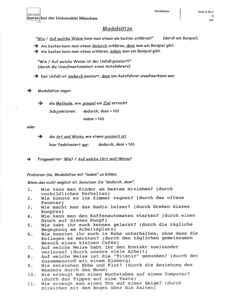 B2.1 - GR9 - Modalsätze Übung 1 | PDF
