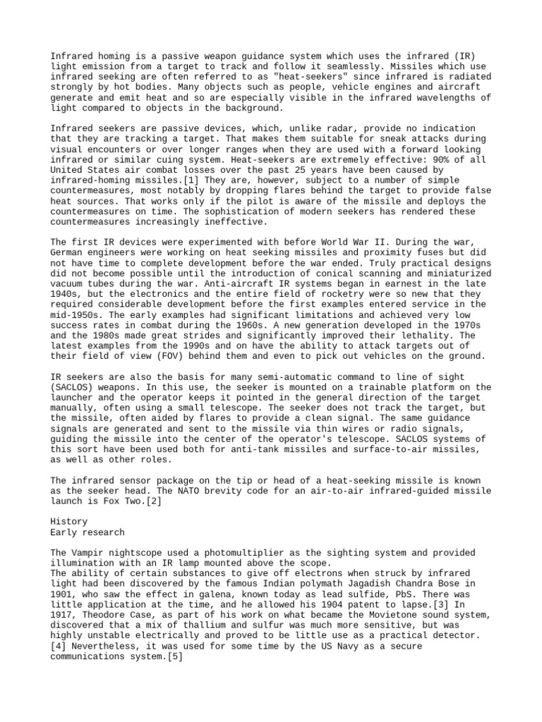 Infrared Homing | PDF | Military Technology