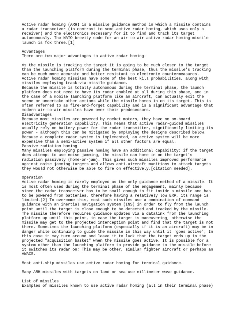 Active Radar Homing | PDF