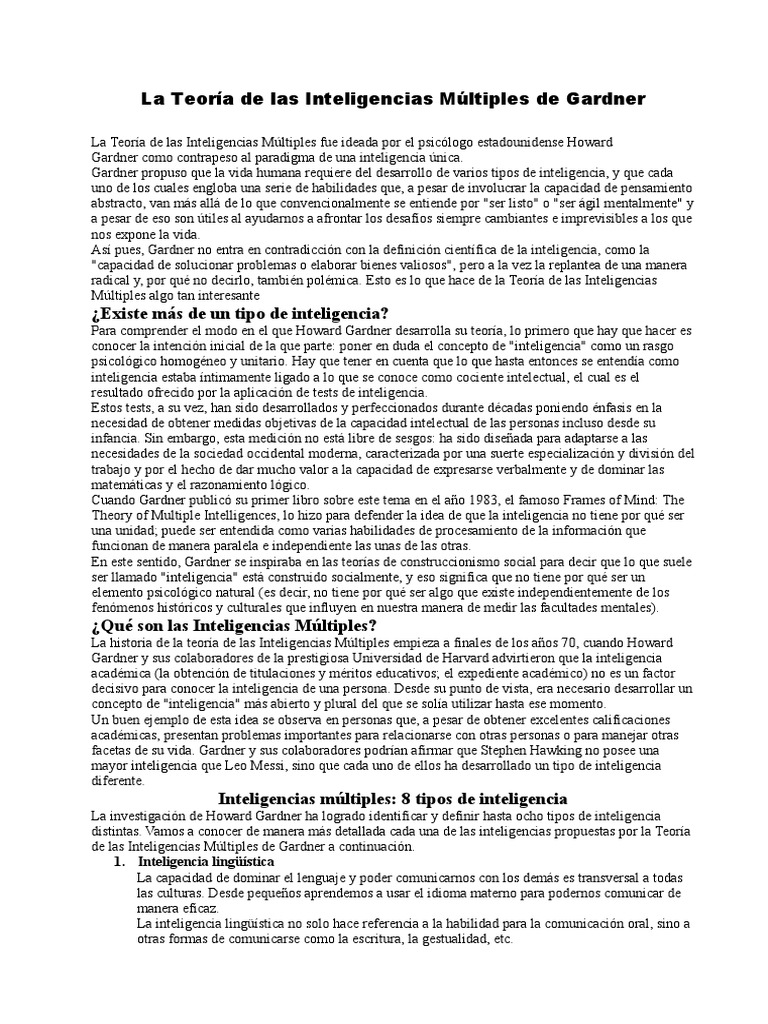 La Teoría de Las Inteligencias Múltiples de Gardner | PDF ...