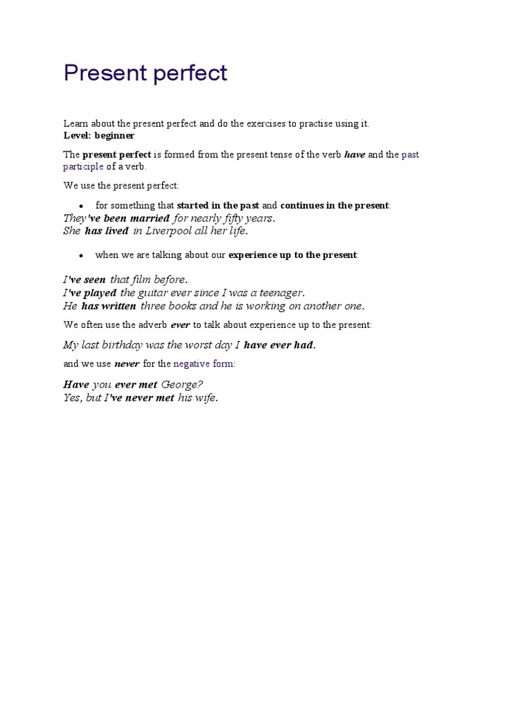 Peresent Perfect. | PDF