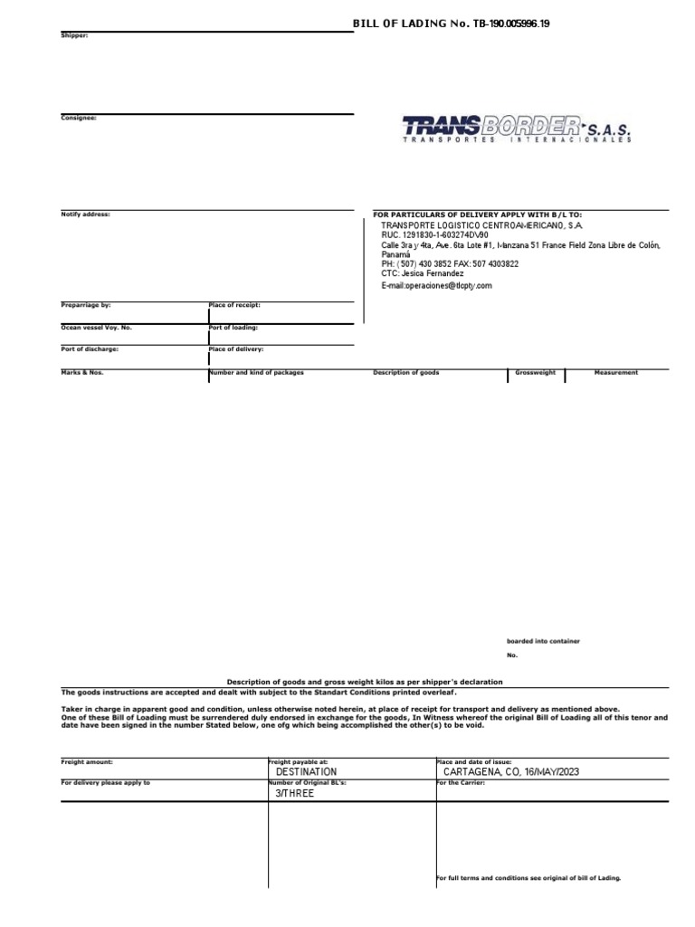 BL MODELO PARA DIILIGENCIAR | PDF