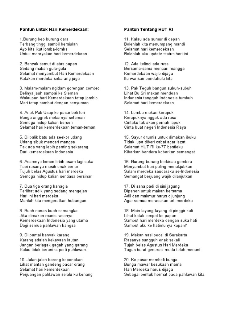 Pantun Untuk Hari Kemerdekaan | PDF