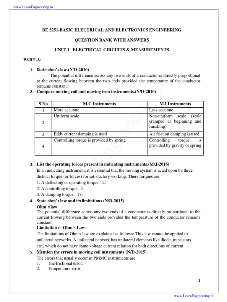 BE3251 BEEE QB 01- By Www.learnEngineering.in | PDF | Electric Motor ...