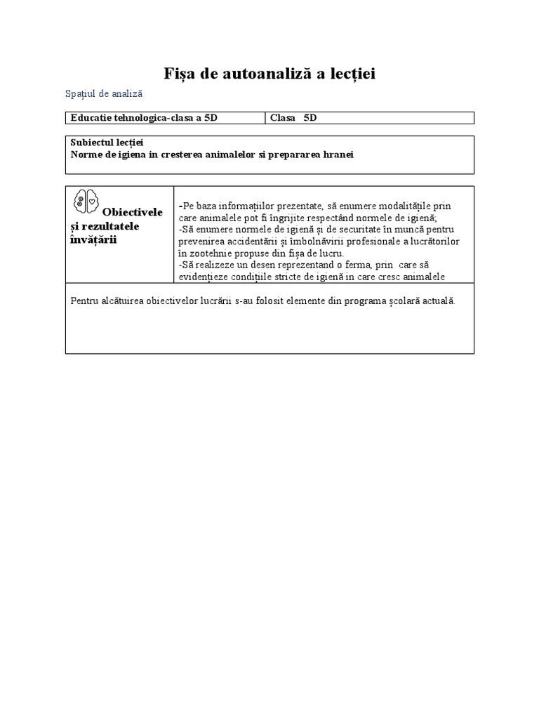 fisa autoanaliza 5 D | PDF