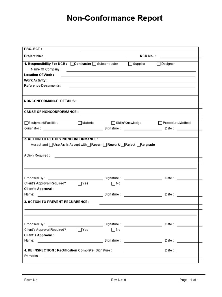 Non-Conformance Report Template | PDF