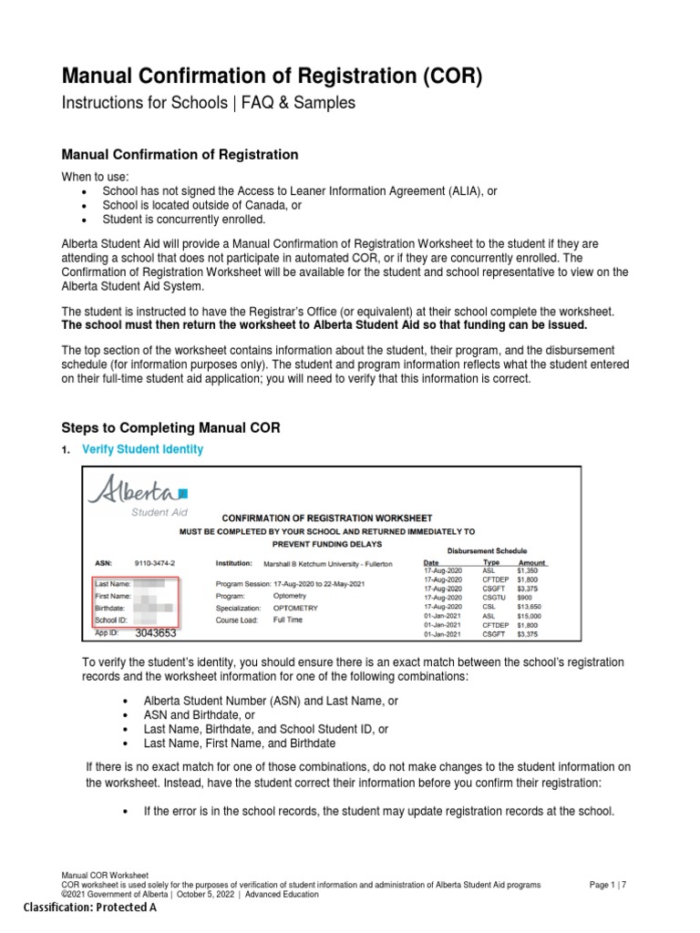 Manual Cor Instructions Schools Faq Samples | PDF