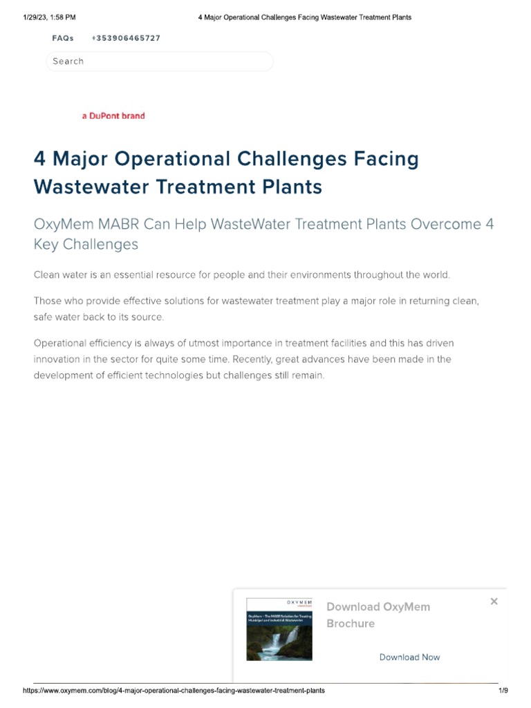 4 Major Operational Challenges Facing Wastewater Treatment Plants | PDF