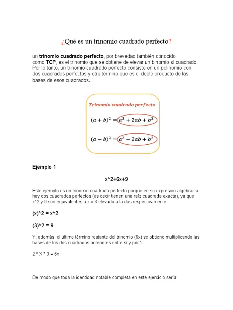 Qué Es Un Trinomio Cuadrado Perfecto | PDF | Ecuaciones | Derivado