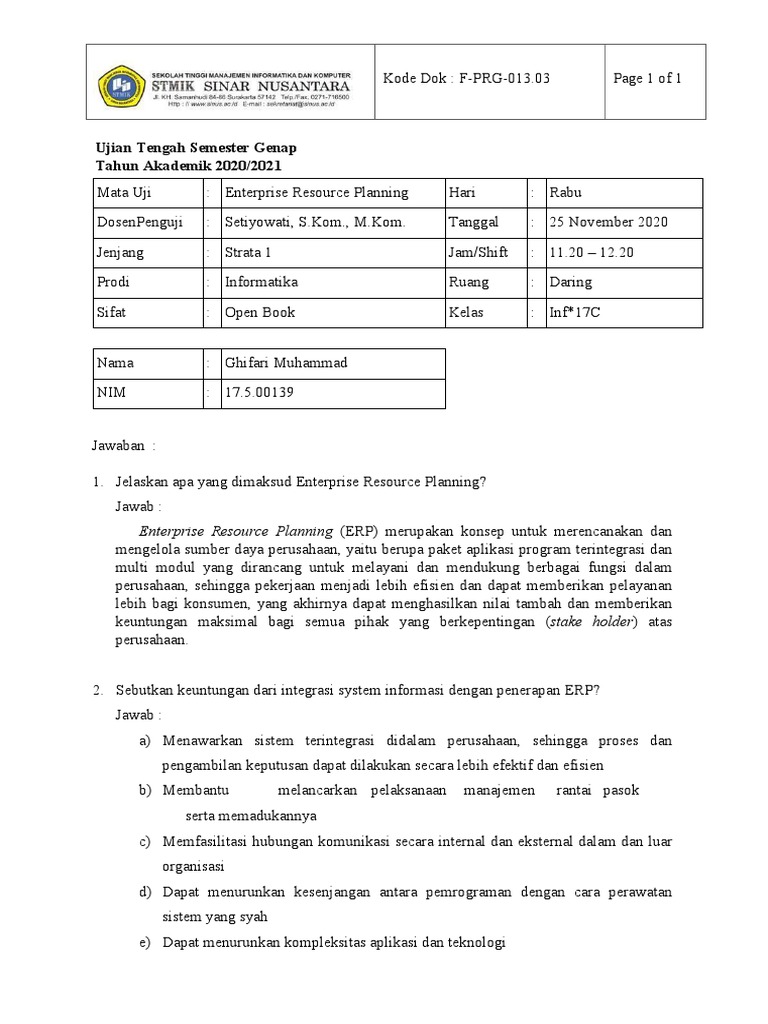 17.5.00139 - Uts Erp | PDF | Bisnis