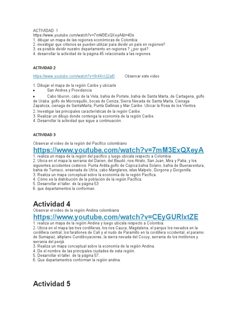 Actividad Sobre Las Regiones | PDF | Colombia | Geomorfología