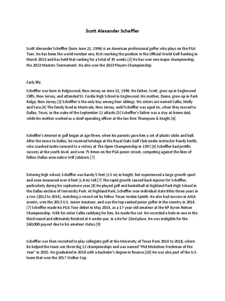 Scott Alexander Scheffler | PDF | Rory Mc Ilroy | Pga Tour