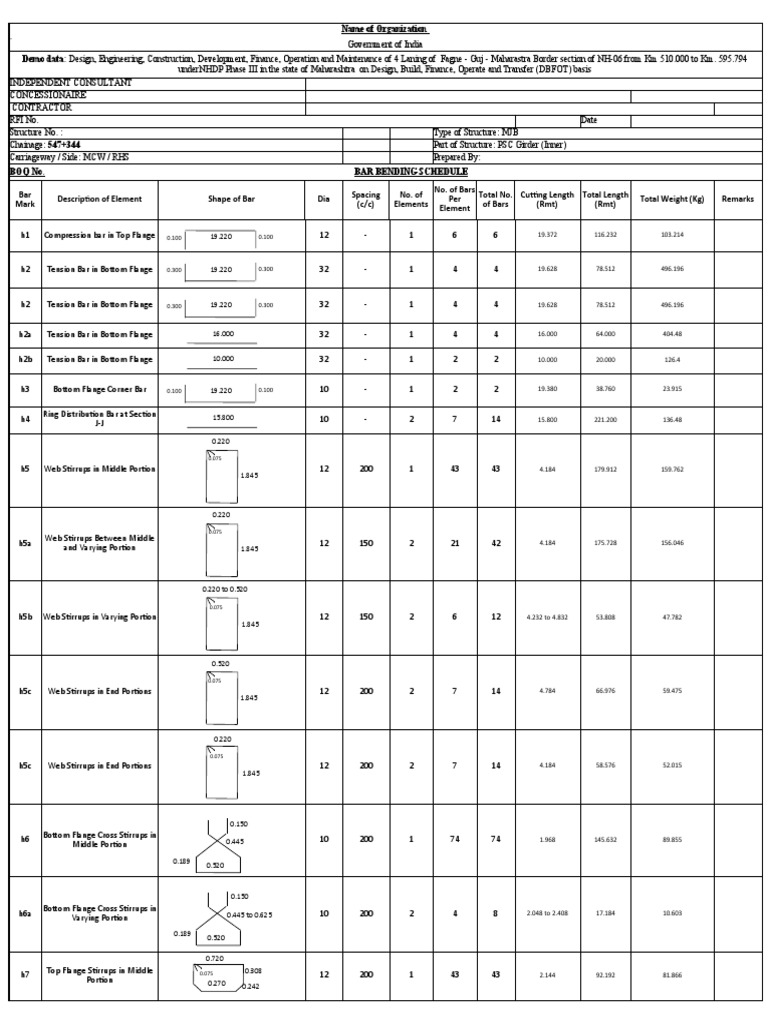 547+344 Girder BBS | PDF