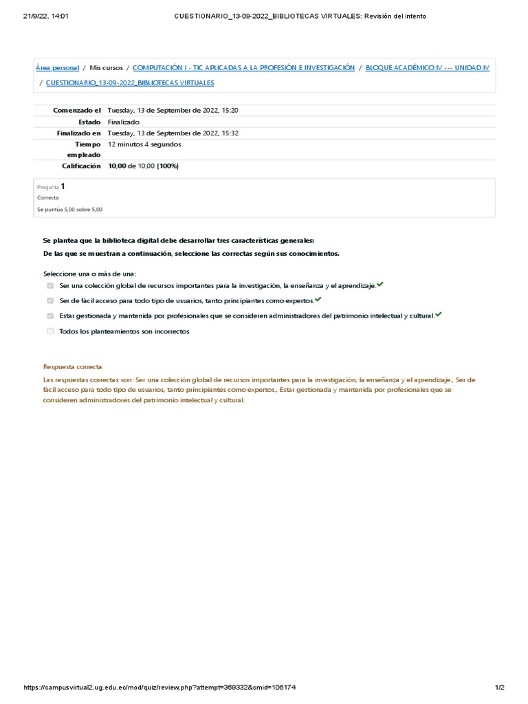 CUESTIONARIO - 13-09-2022 - BIBLIOTECAS VIRTUALES - Revisión Del ...