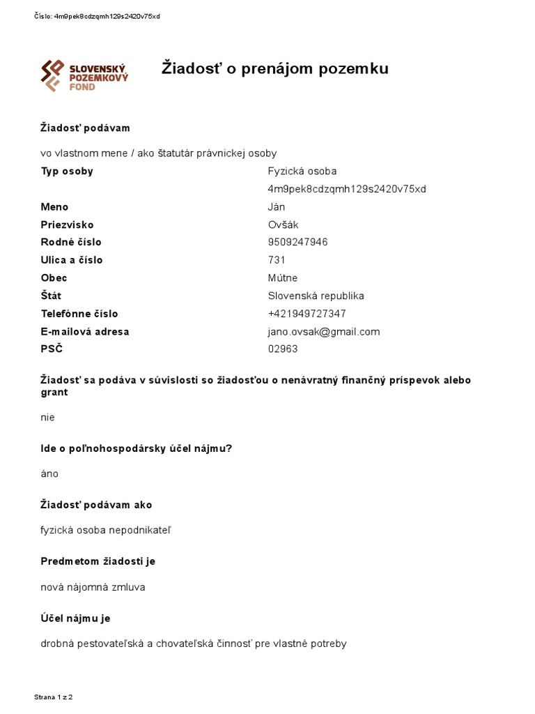 Ziadost OPrenajom Pozemku | PDF