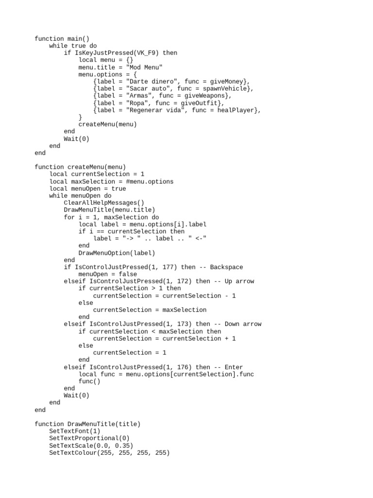 Script Mod Menu Gta 5 | PDF