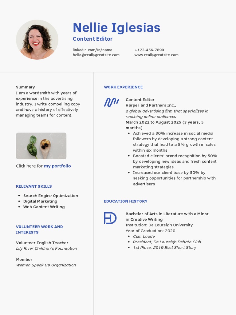 Blue White Simple Copy Editor CV | PDF | Digital Marketing | Marketing