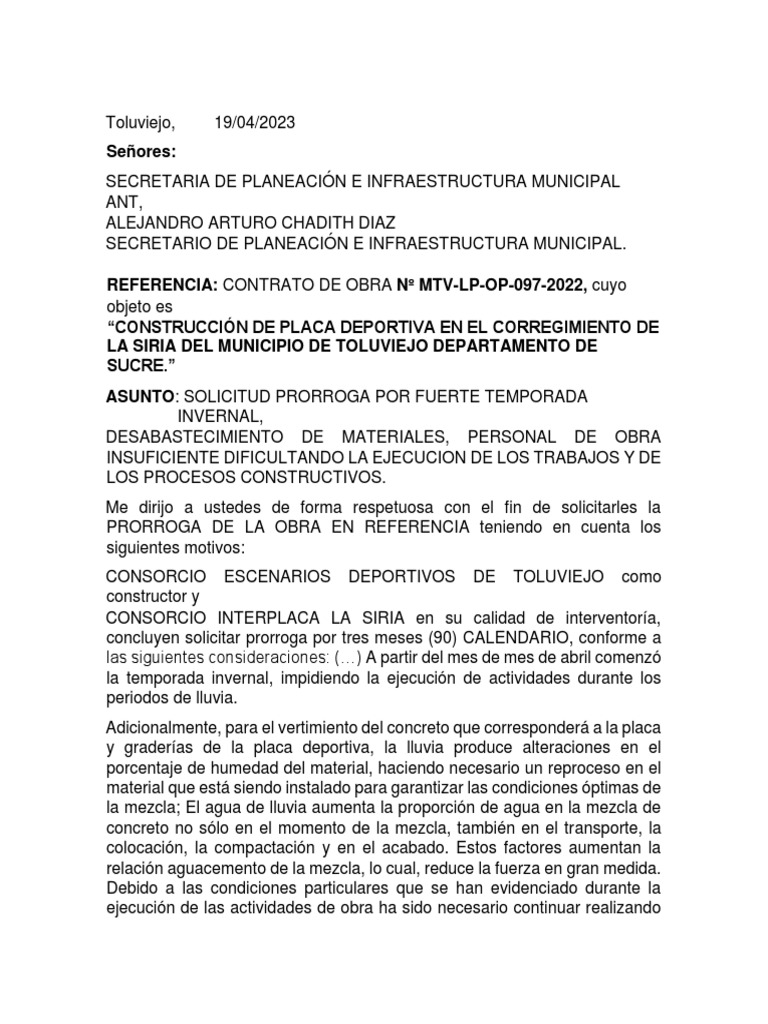 Oficio Solicitud Prorroga Interventoria | PDF