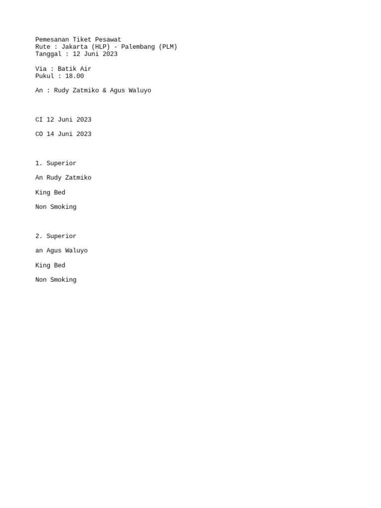 Format Tiket & Hotel | PDF