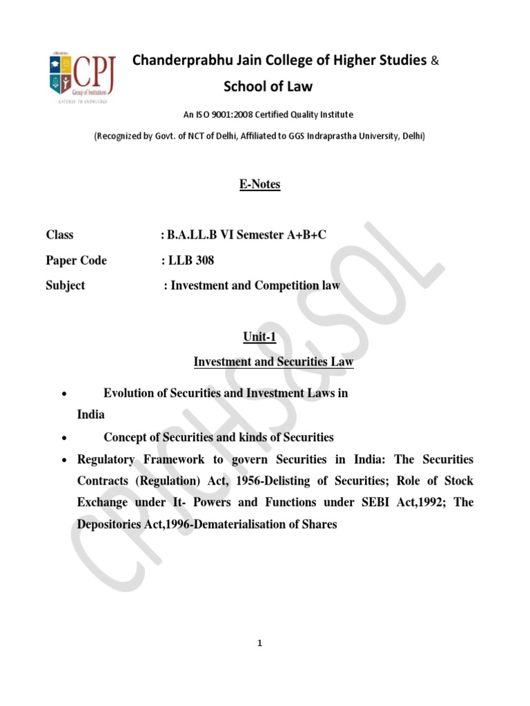 Unit-1 Investment and Competition Law E-Notes | PDF | Securities ...