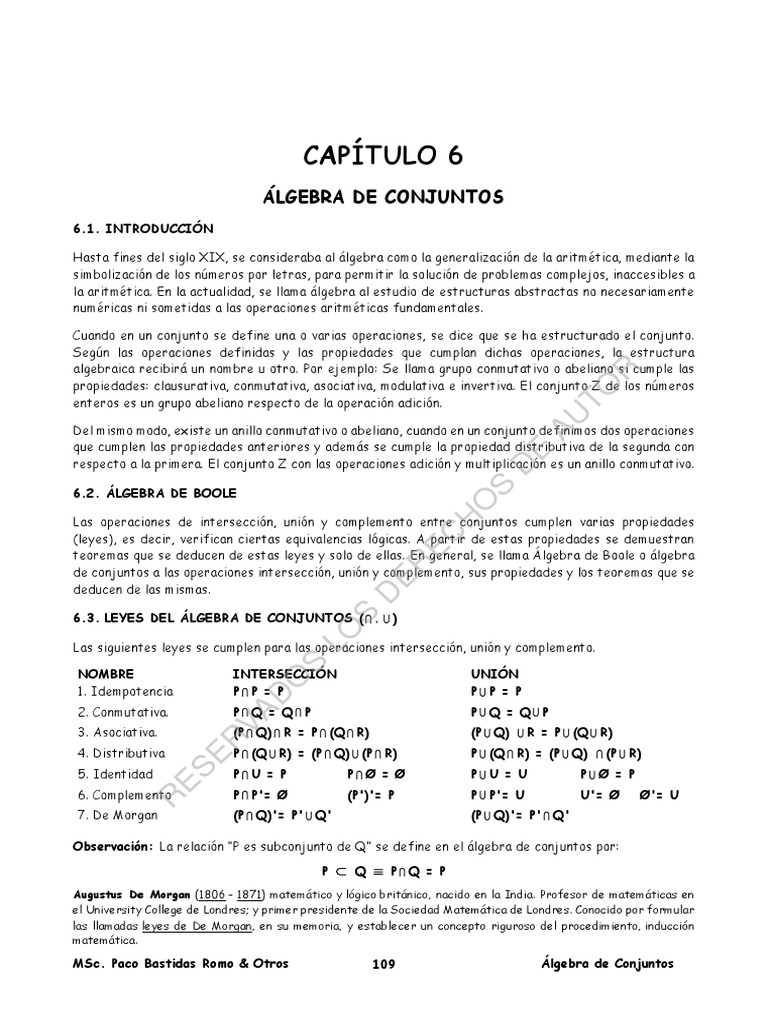 Leyes y Teoremas del Álgebra de Conjuntos | PDF | Prueba matemática ...