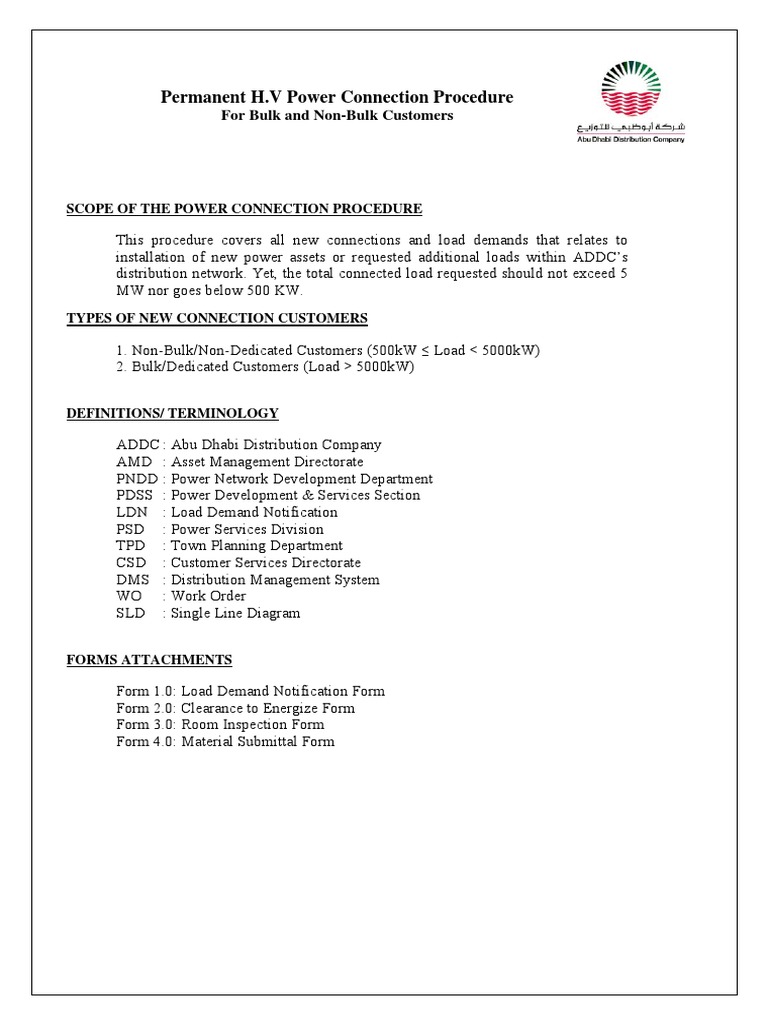 ADDC HV Permanent Connection Procedure | PDF