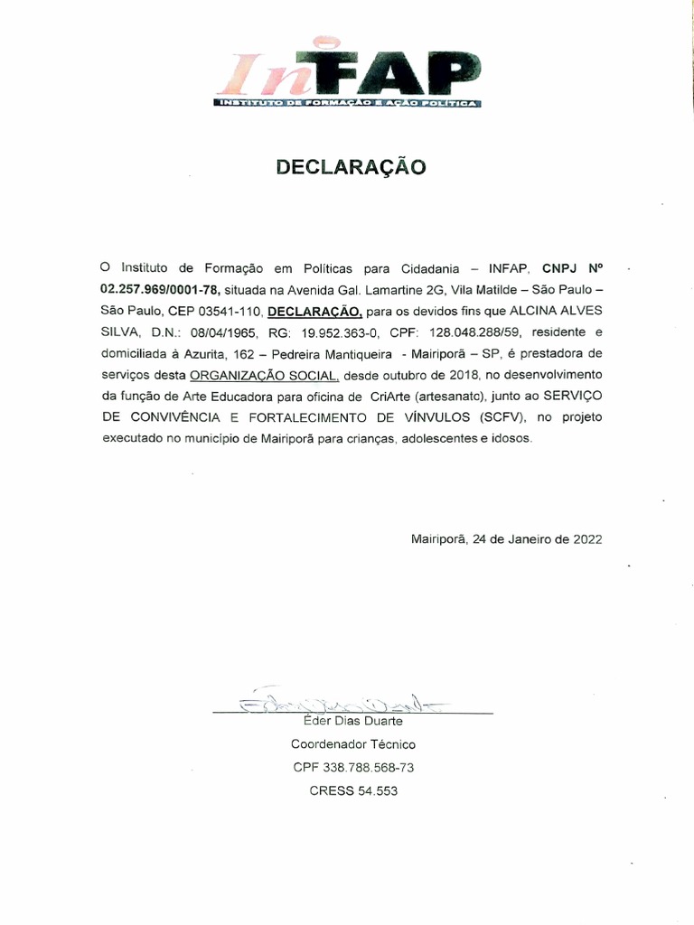 Declaracao de Atuacao | PDF Declaracao de Atuacao | PDF