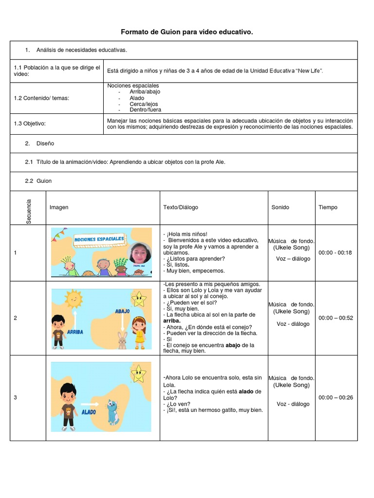 Guion para video educativo infantil | PDF