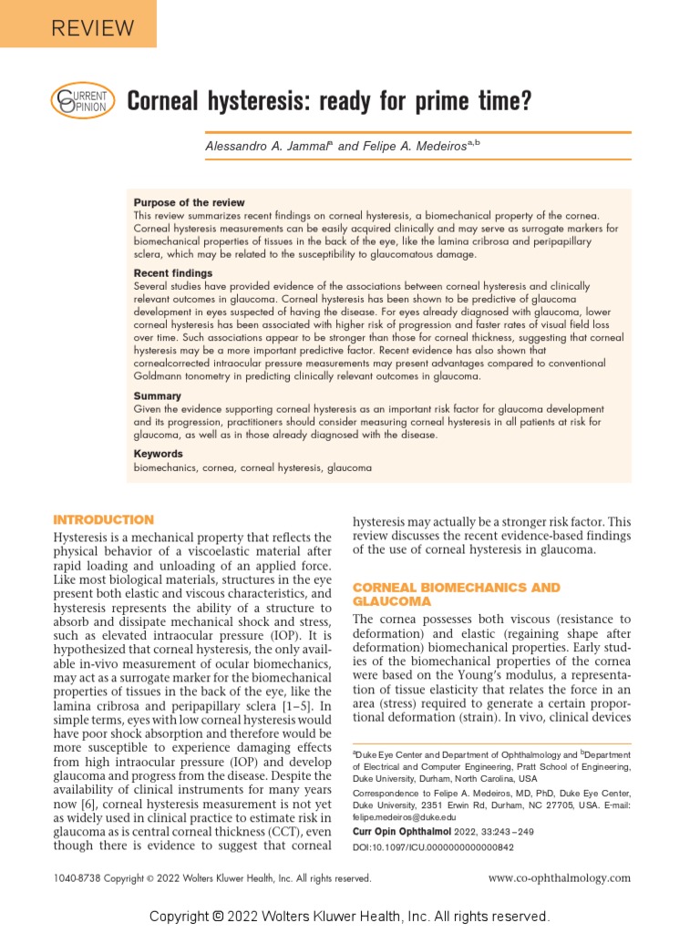 Corneal Hysteresis Ready For Prime Time .16 | PDF | Glaucoma | Clinical ...