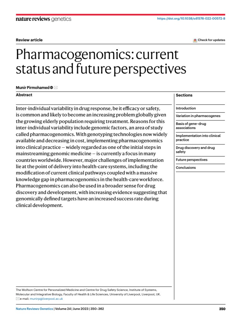 Pharmacogenomics: current status and future perspectives | PDF | Pharmacogenomics | Medical ...