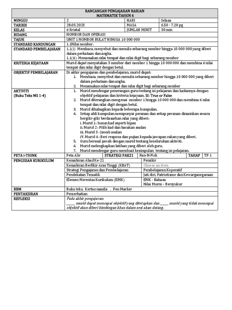 6K Unit 1 Nombor Hingga 10 00 0000 | PDF