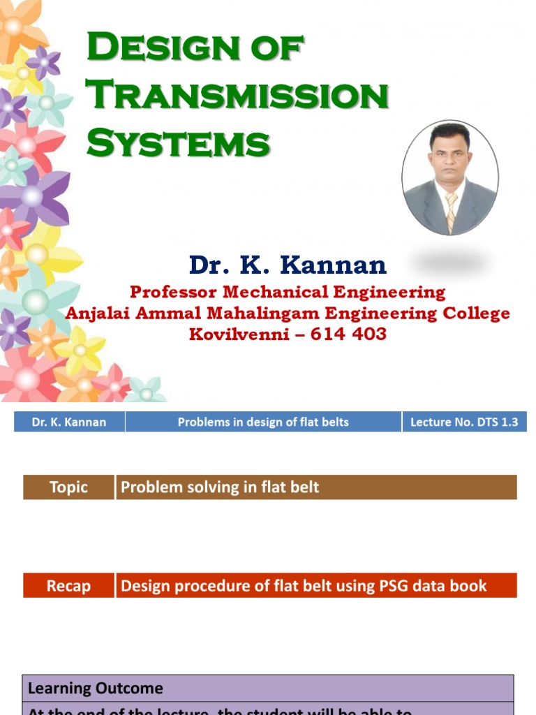 DTS 1.3-1.4 Problems in Design of Flat Belt | PDF | Belt (Mechanical) | Mechanics
