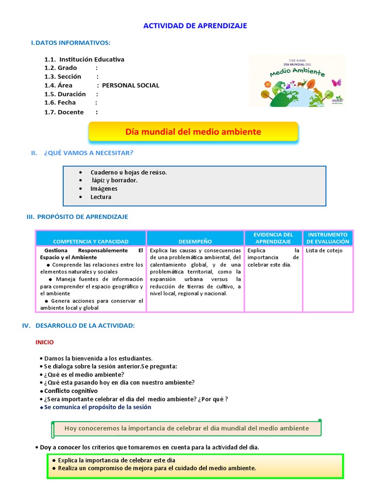 D1 A2 SESION PS. Dia Mundial Del Medio Ambiente. | PDF