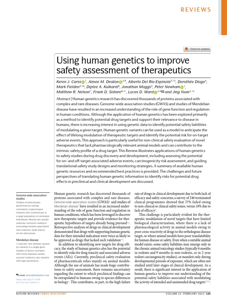 Using Human Genetics To Improve Safety Assessment of Therapeutics | PDF ...