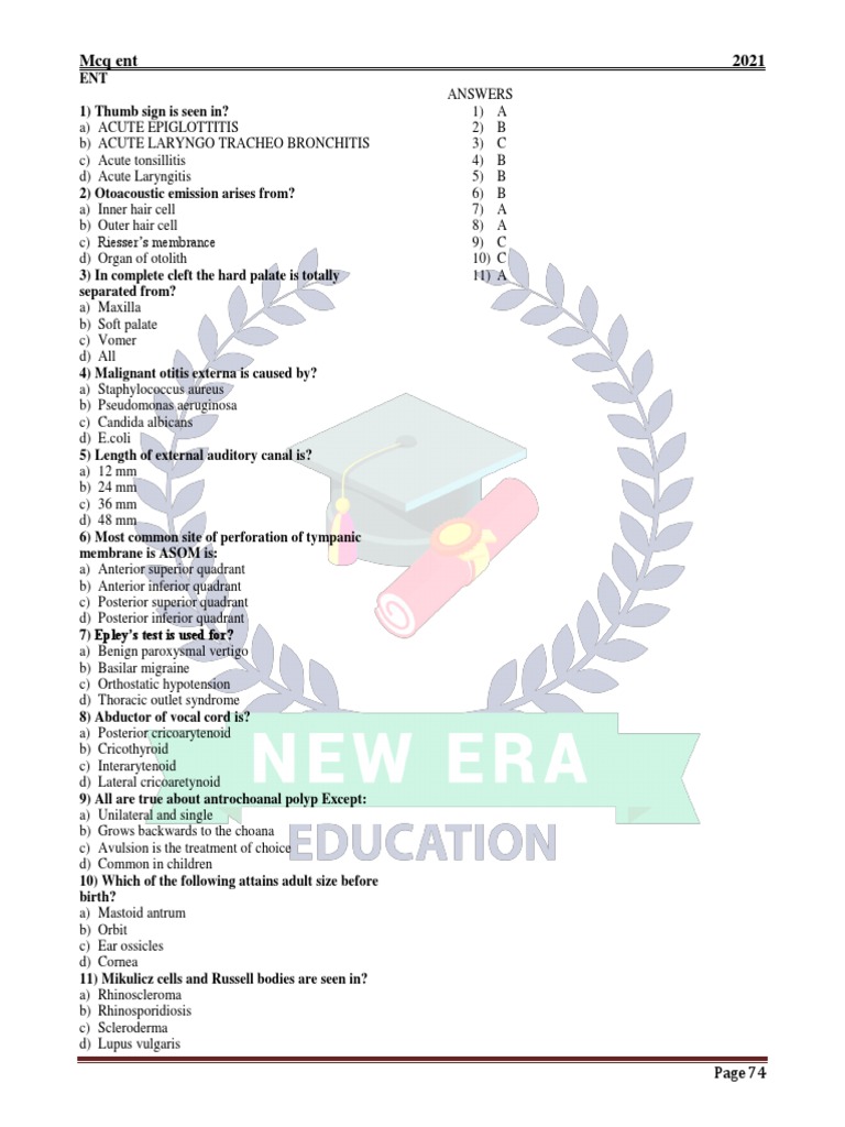 Ent MCQ'S 2 | PDF | Ear | Human Nose