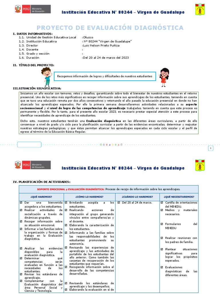 2.- Proyecto de Evaluación Diagnóstica 2023 - r | PDF | Evaluación | Aprendizaje