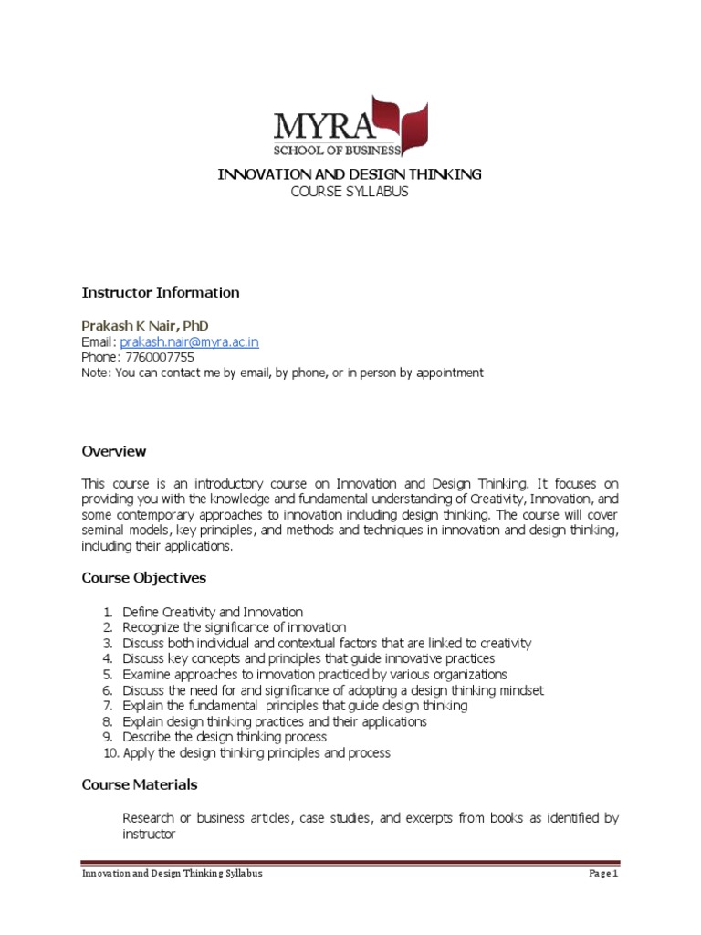 Design Thinking Course Outline | PDF | Design Thinking | Innovation