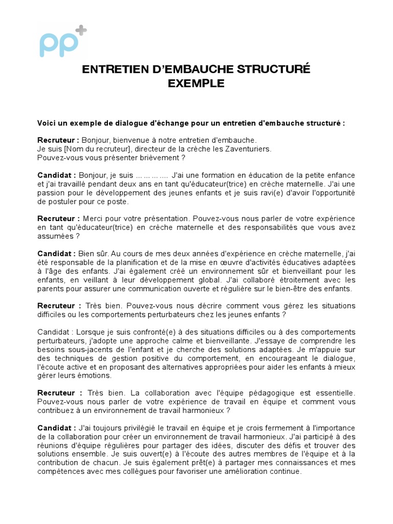 Dialogue d'entretien pour éducateur en crèche | PDF | Mode de garde d ...