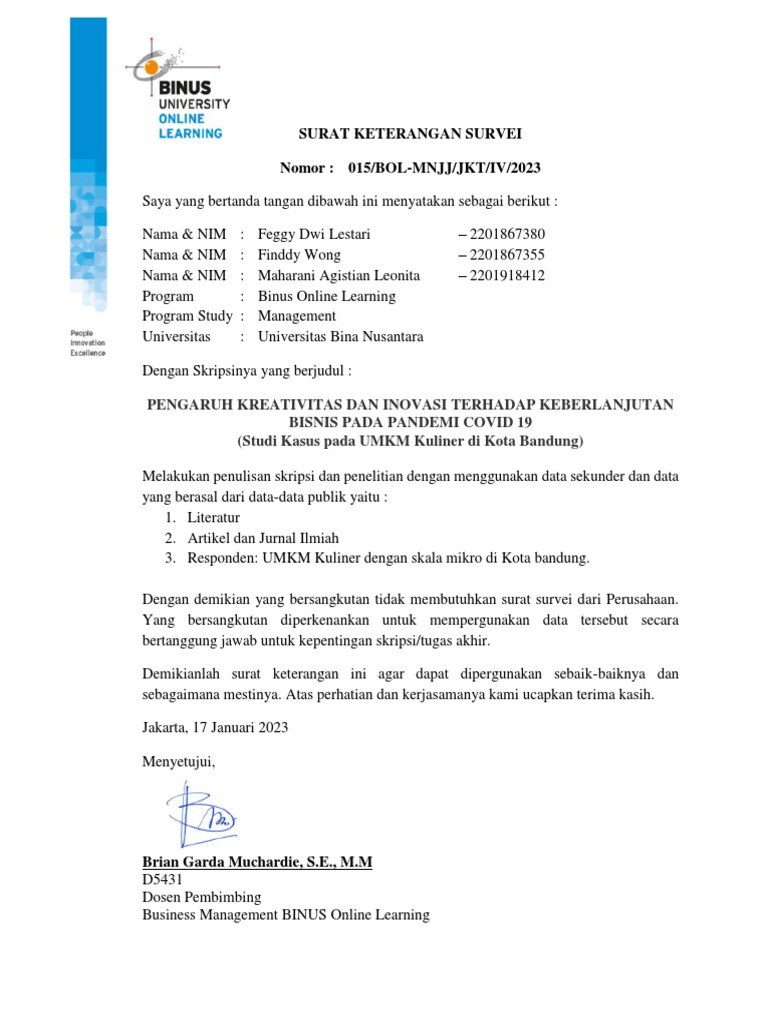 015.surat Keterangan Survei - 08042023 | PDF