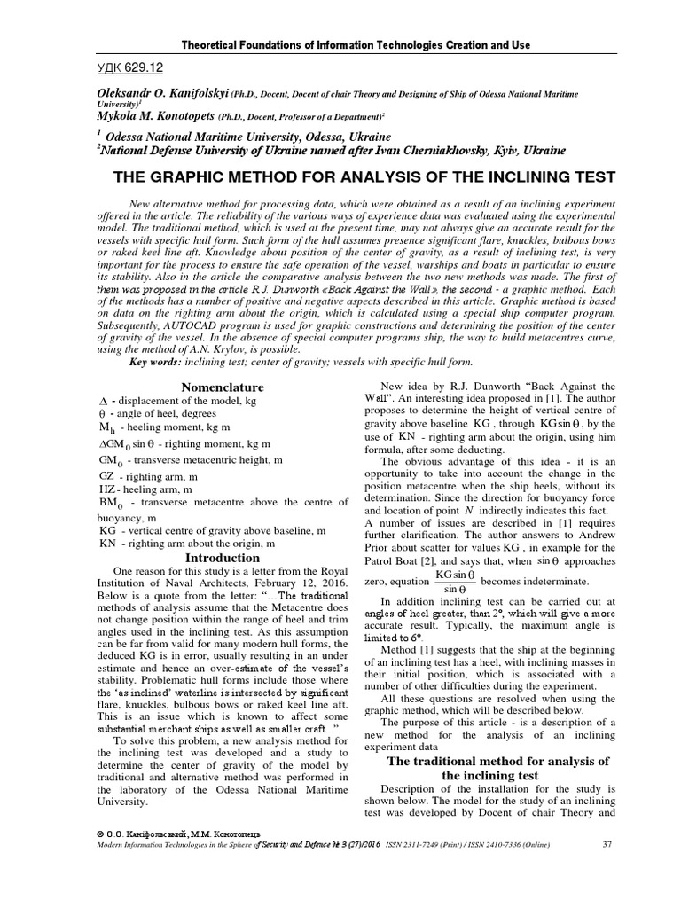 Graphic Method for Inclining Test Analysis | PDF | Watercraft | Shipping