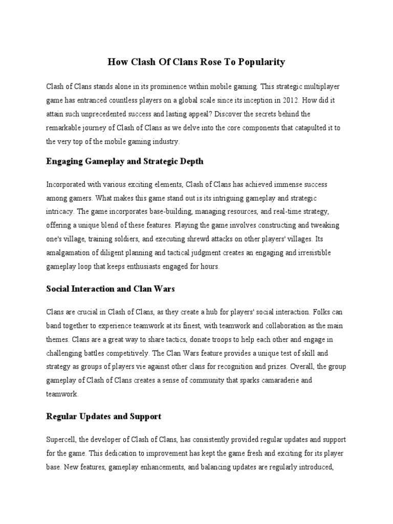 How Clash of Clans Rose To Popularity | PDF | Game Design | Gaming