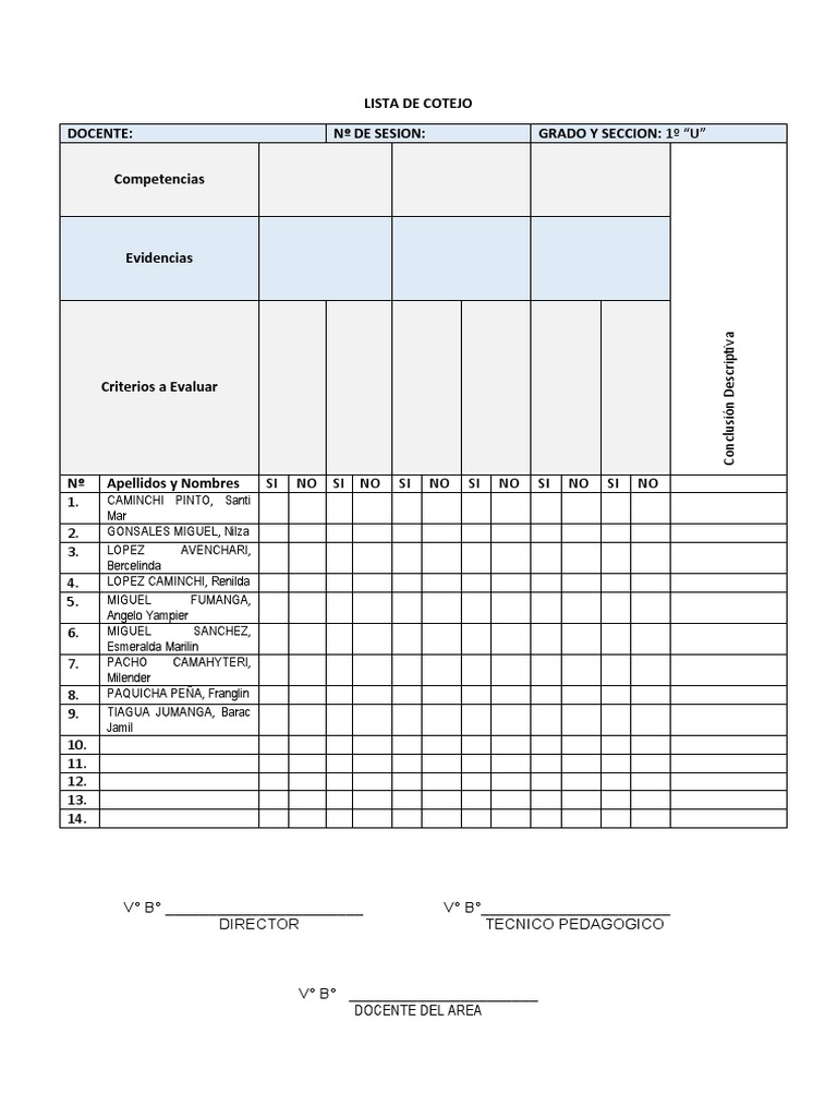 LISTA DE COTEJO en Blanco | PDF