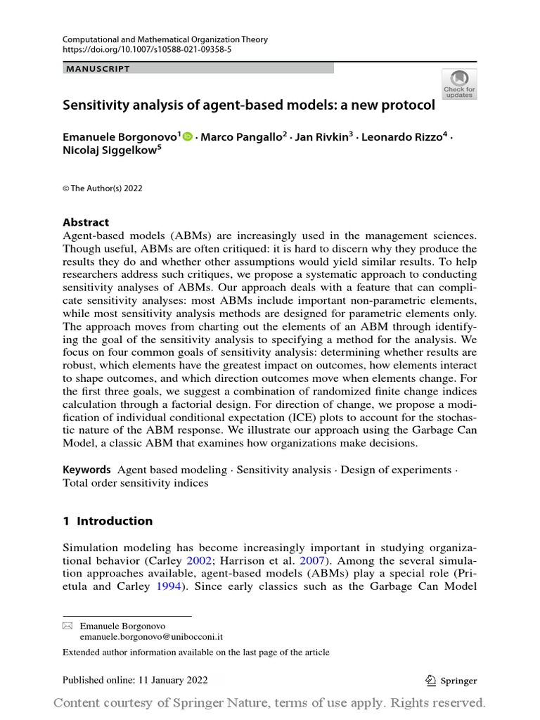 Sensitivity Analysis Of Agent Based Models A New P Pdf
