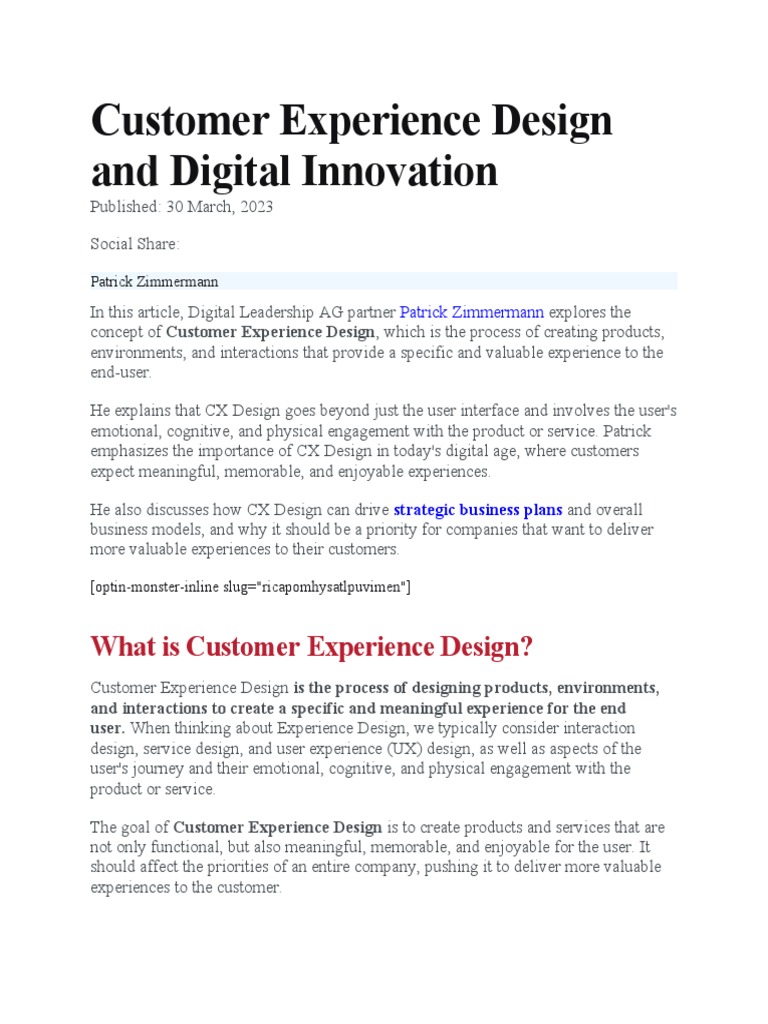 Digital Innovation For Customer Experience | PDF