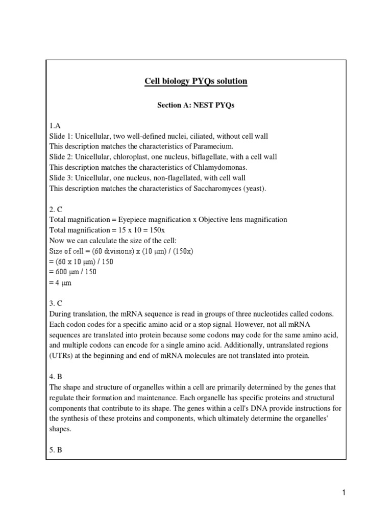 Cell Biology PYQs Solution - 19189642 - 2023 - 06 - 05 - 12 - 38 | PDF | Meiosis | Mitosis