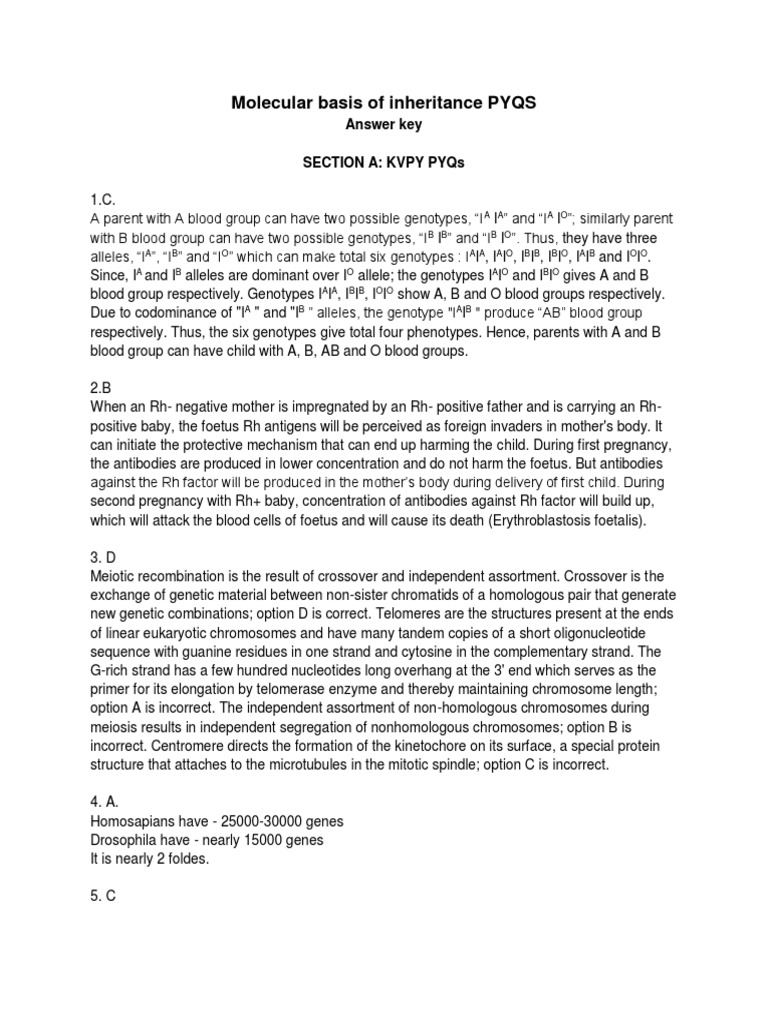 Molecular Basis of Inheritance PYQS Ans Key - 19189643 - 2023 - 06 - 05 - 12 - 38 | PDF ...