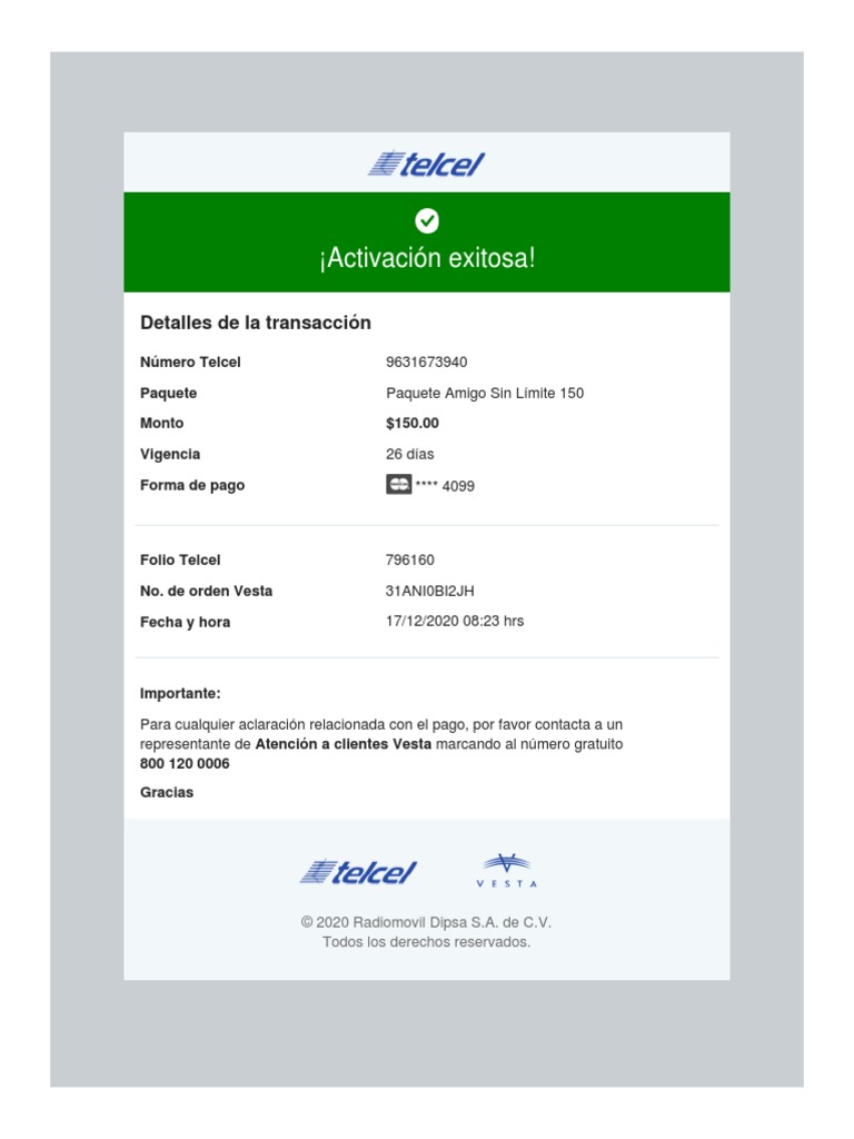 ComprobanteTelcel 796160 | PDF