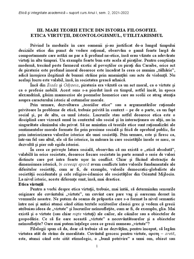 Mari Teorii Etice Din Istoria Filosofiei. Etica Virtuţii ...